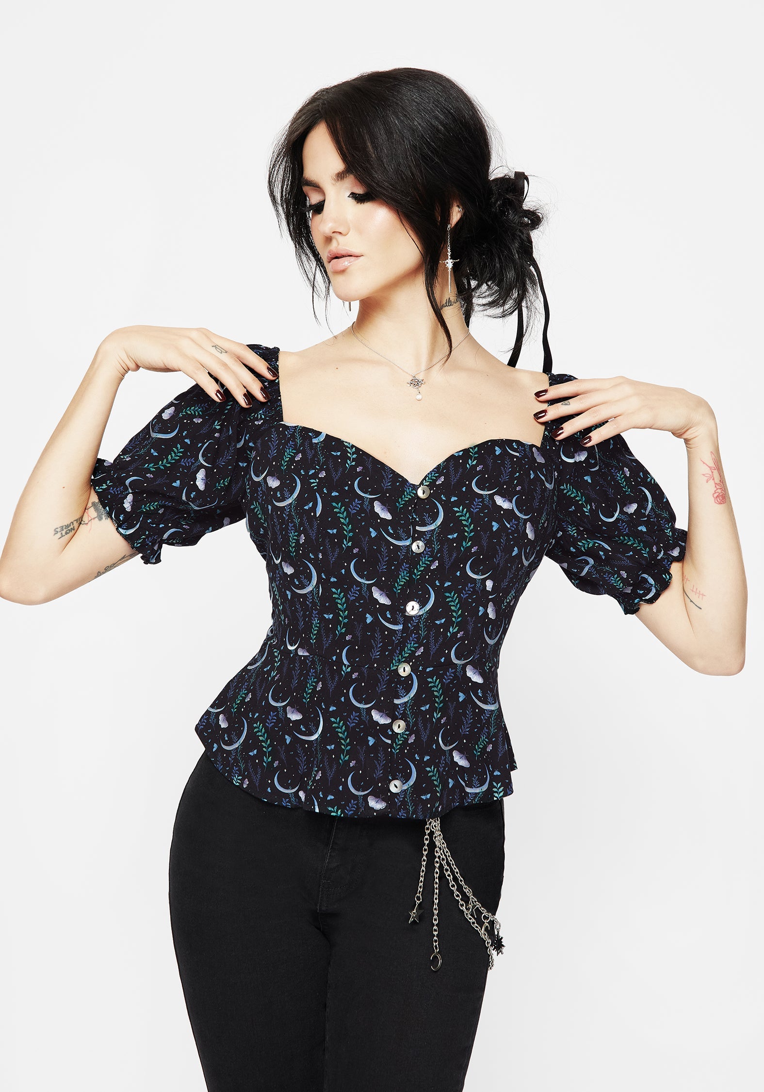 Disturbia | Diana Moon Moth Button Up Top | Tops