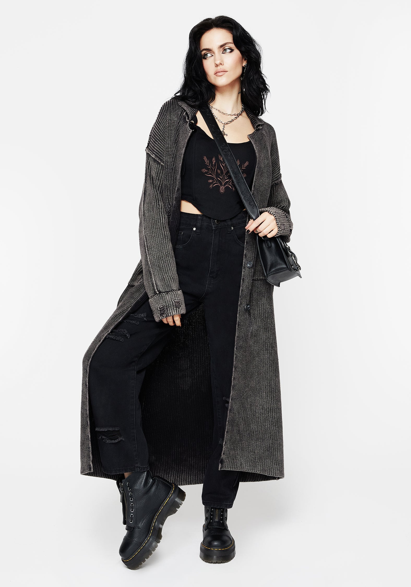 Disturbia | Allison Distressed Knit Longline Cardigan | Tops