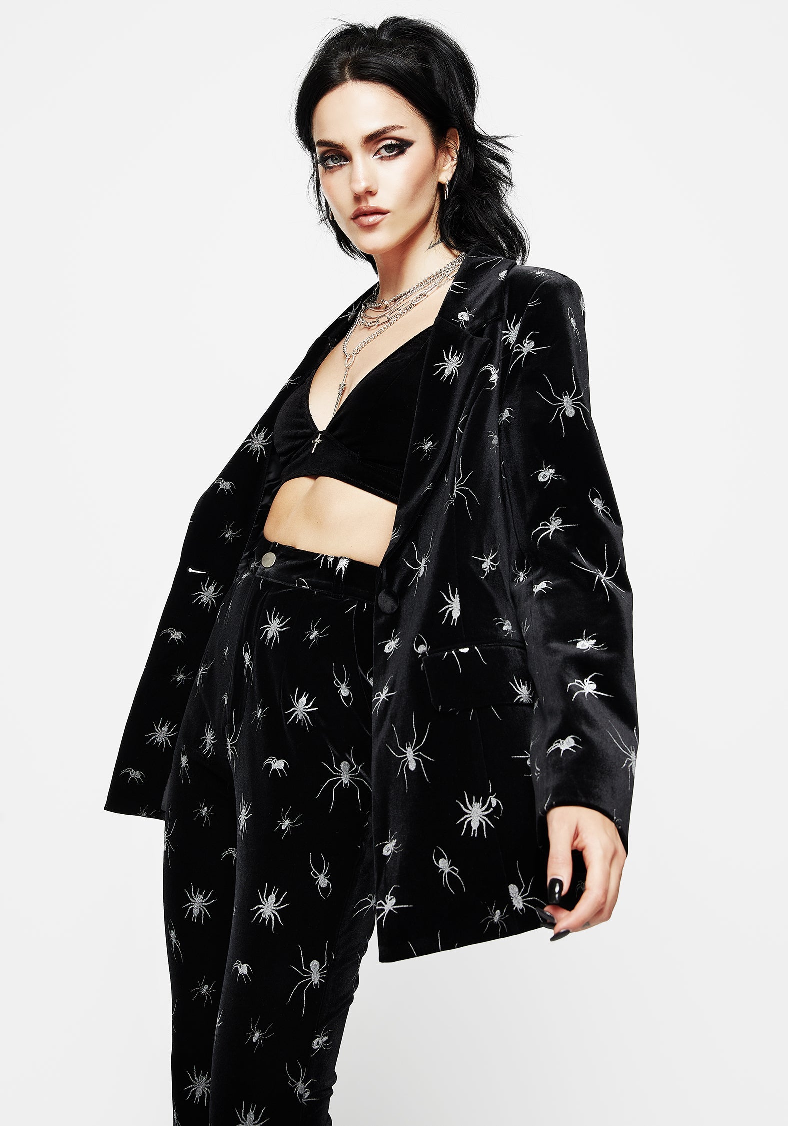 Disturbia | Spiro Foil Print Velour Blazer | Tops