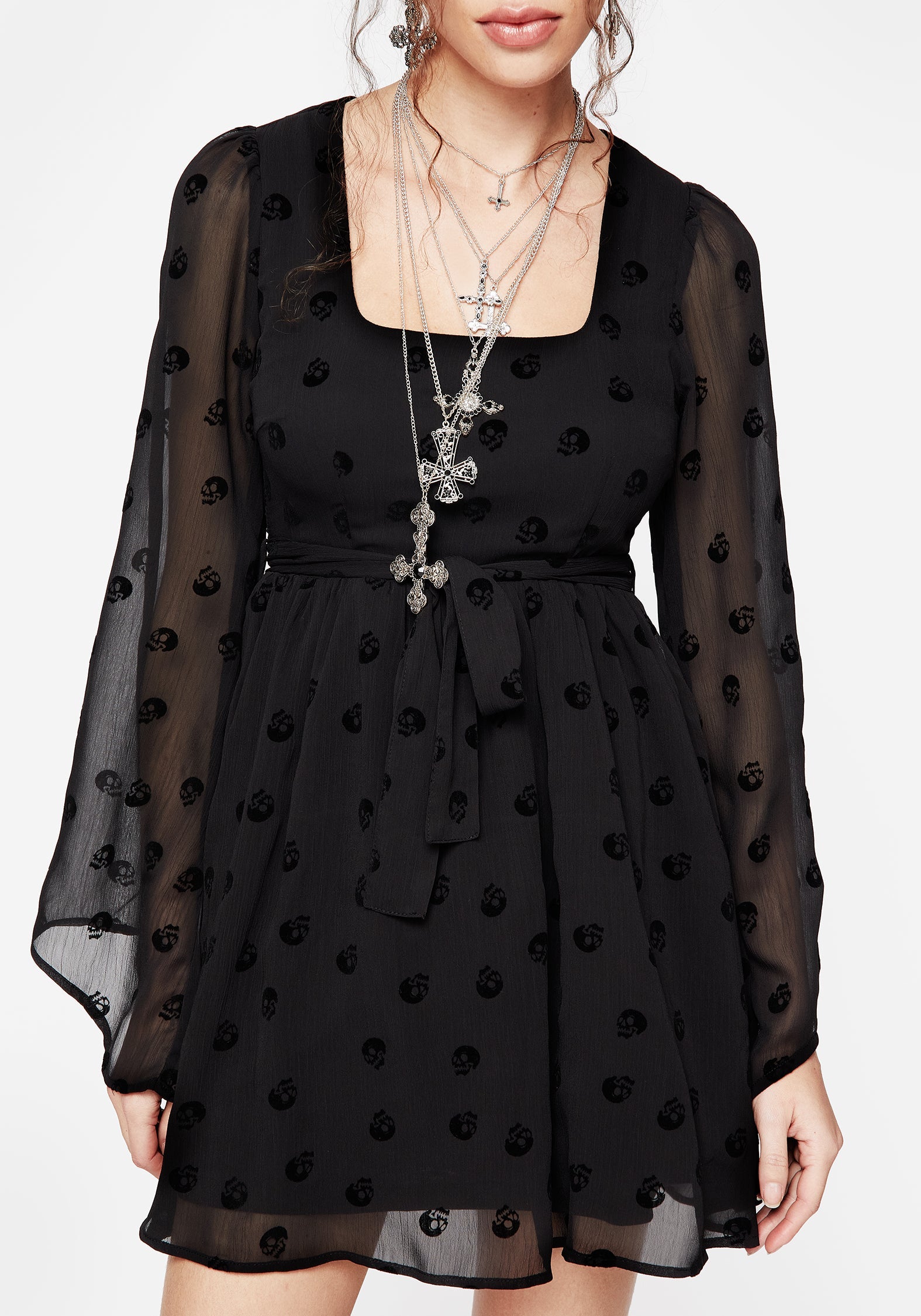 Disturbia | Bones Flocked Chiffon Mini Dress | Dresses