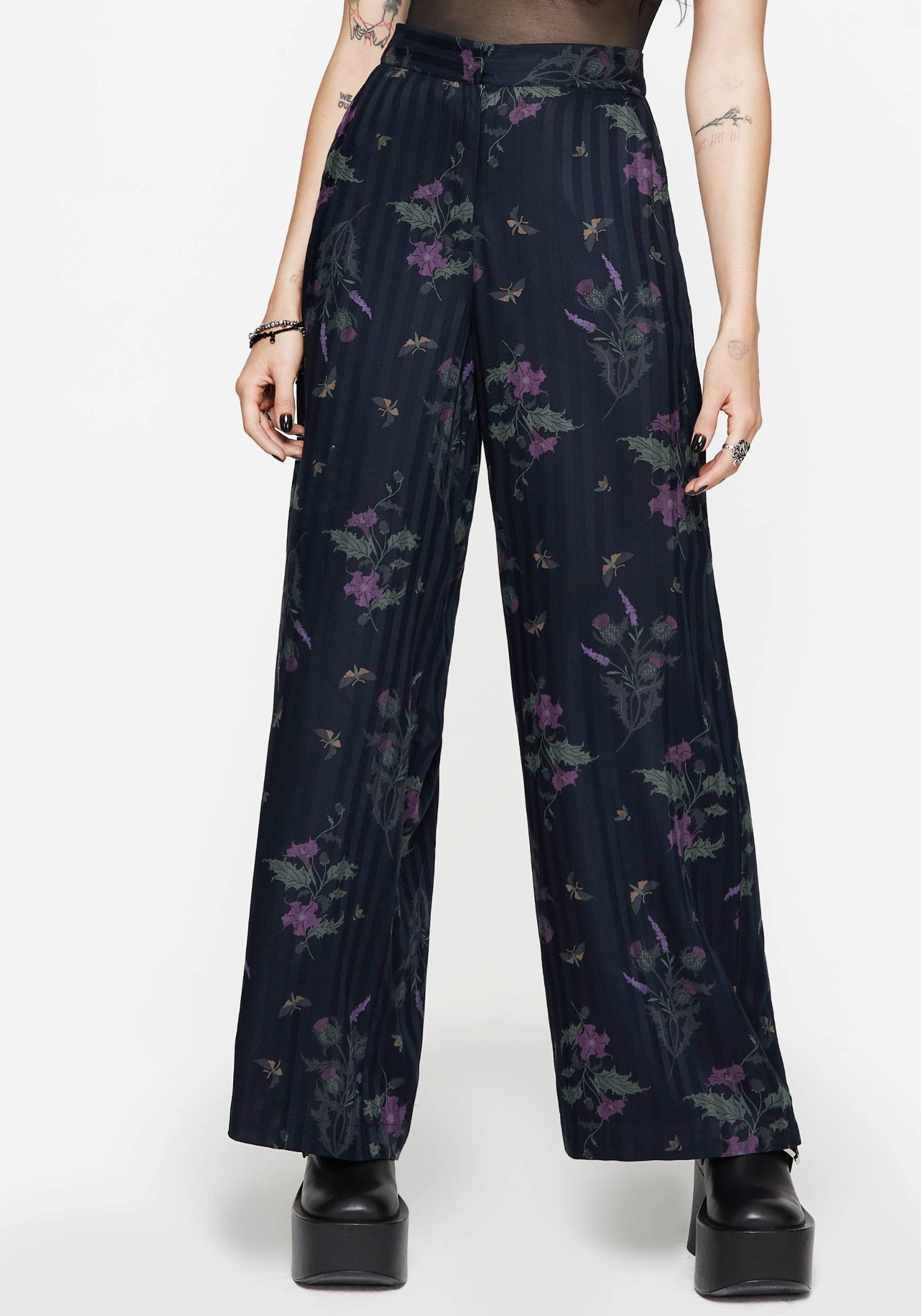 Cassandra Satin Streifen Thistle Druck Hose – Disturbia