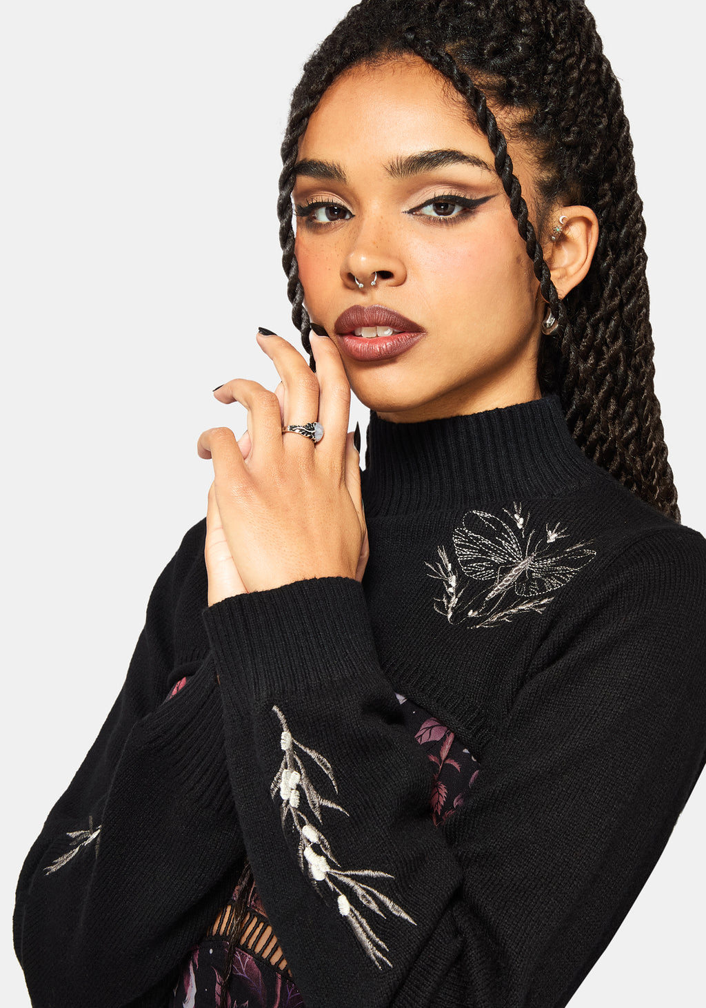 Griffinfly Embroidered Extreme Crop Knit Jumper – Disturbia