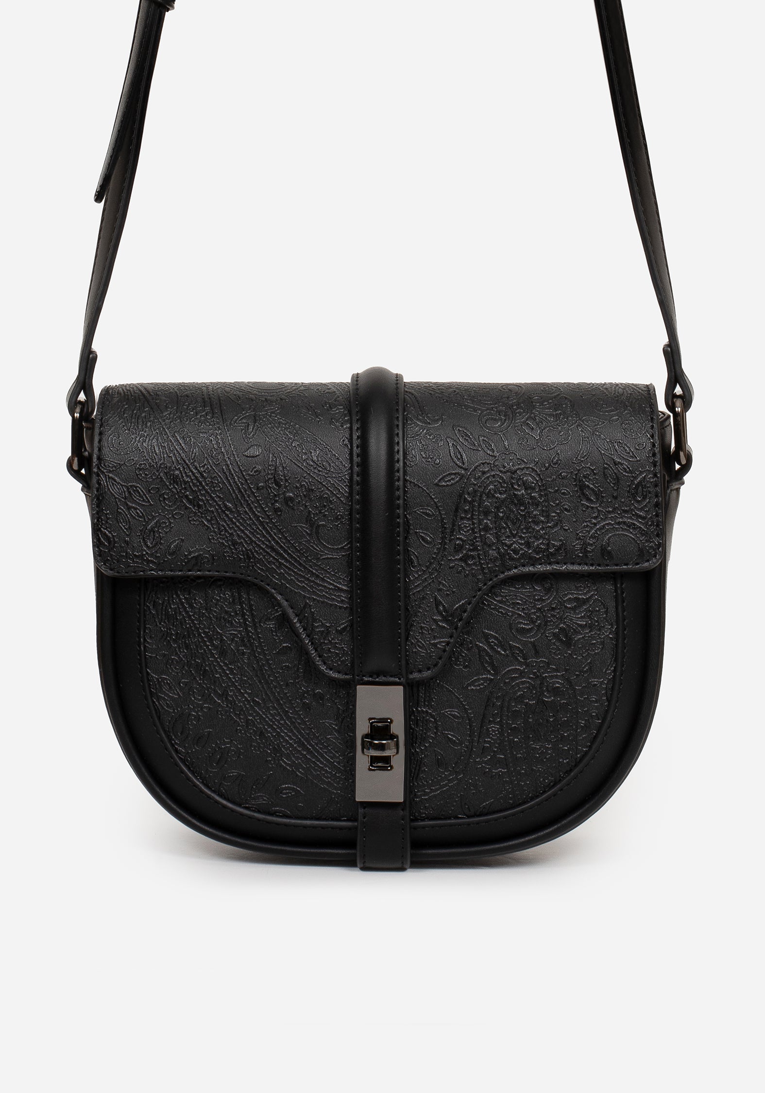 Disturbia | Cypress Paisley Debossed Crossbody Satchel Bag - Black ...