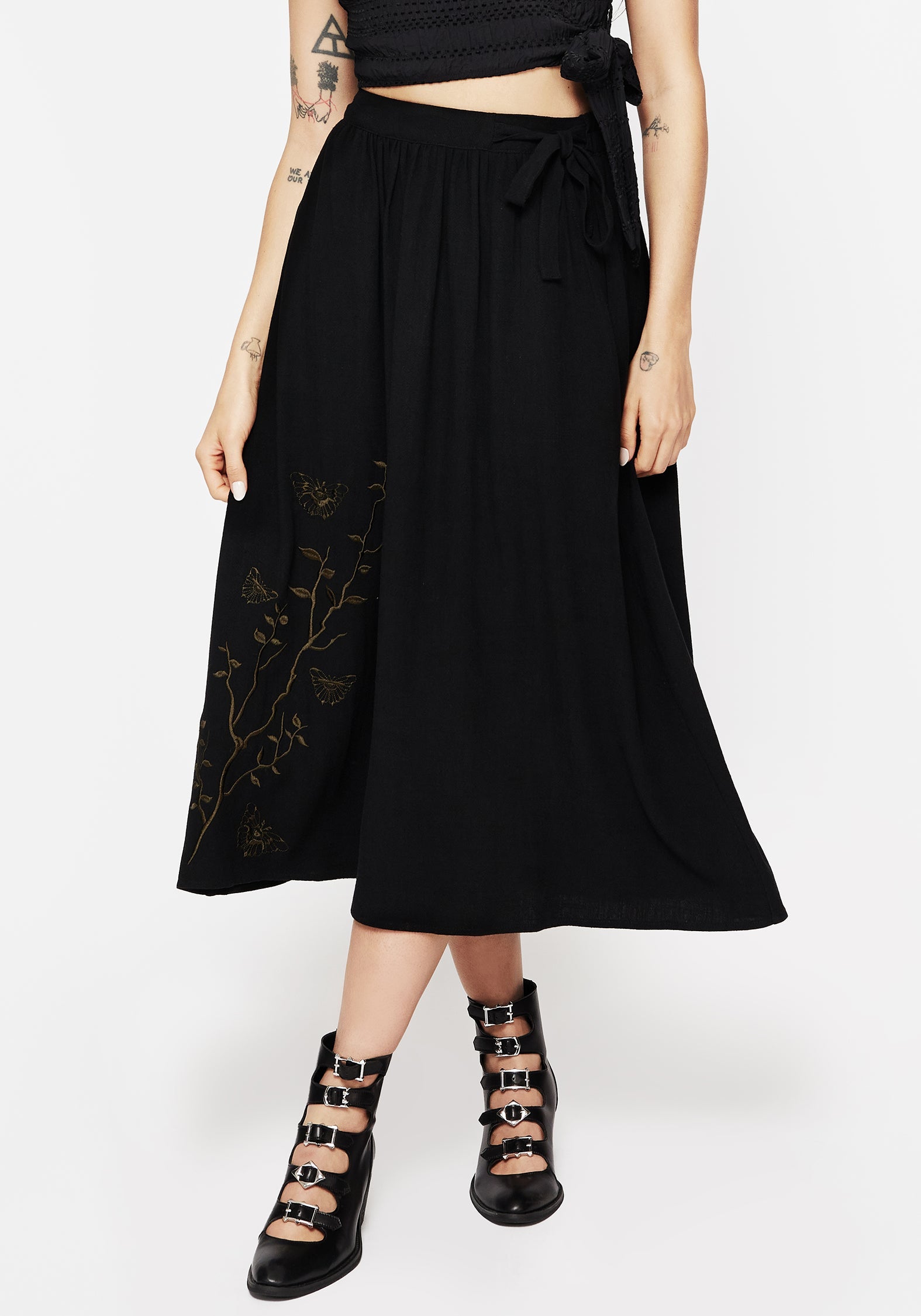 Disturbia | Cressida Moth Embroidered Midi Skirt | Skirts
