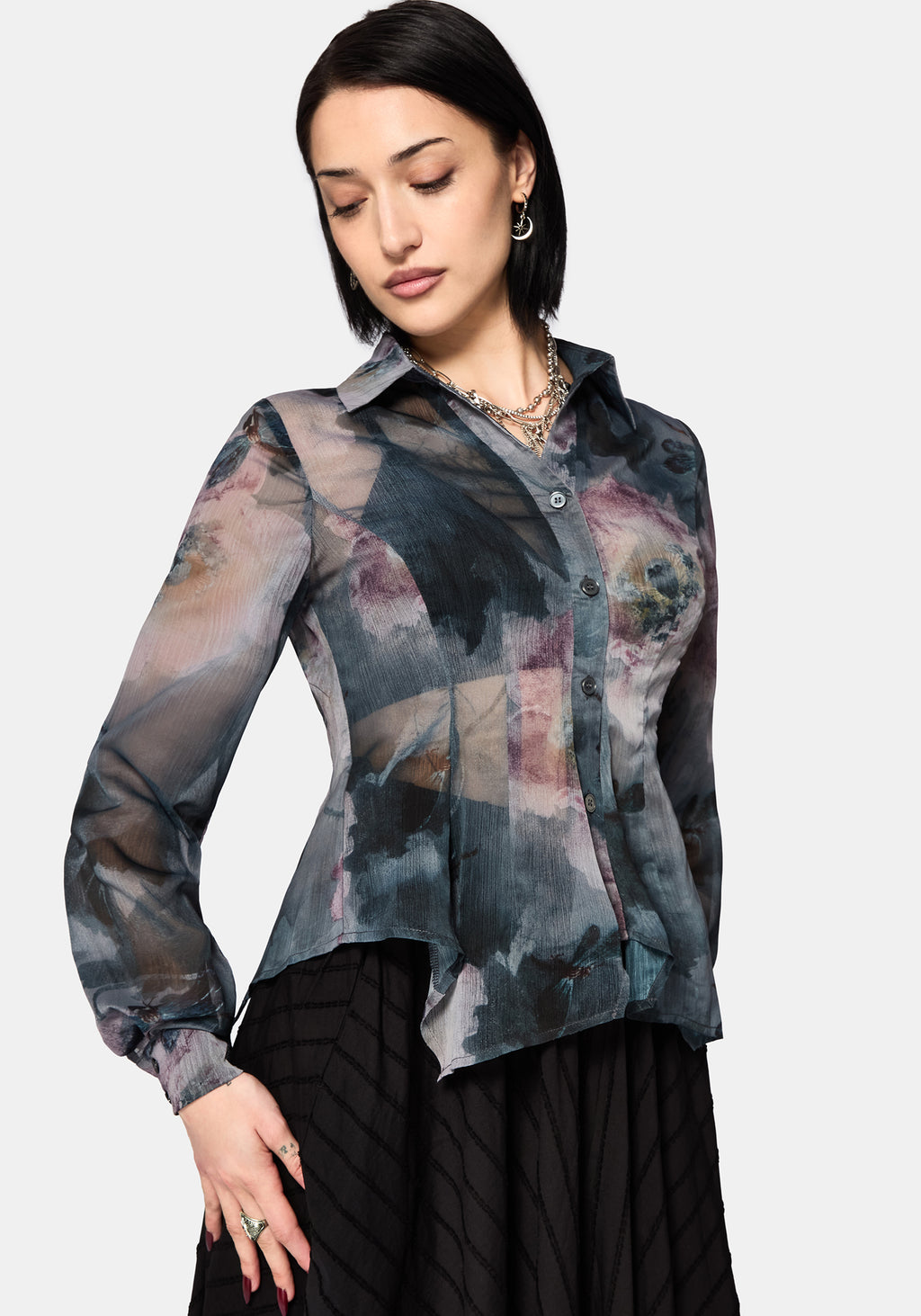 Ophelie Chiffon Printed Cinch Shirt – Disturbia
